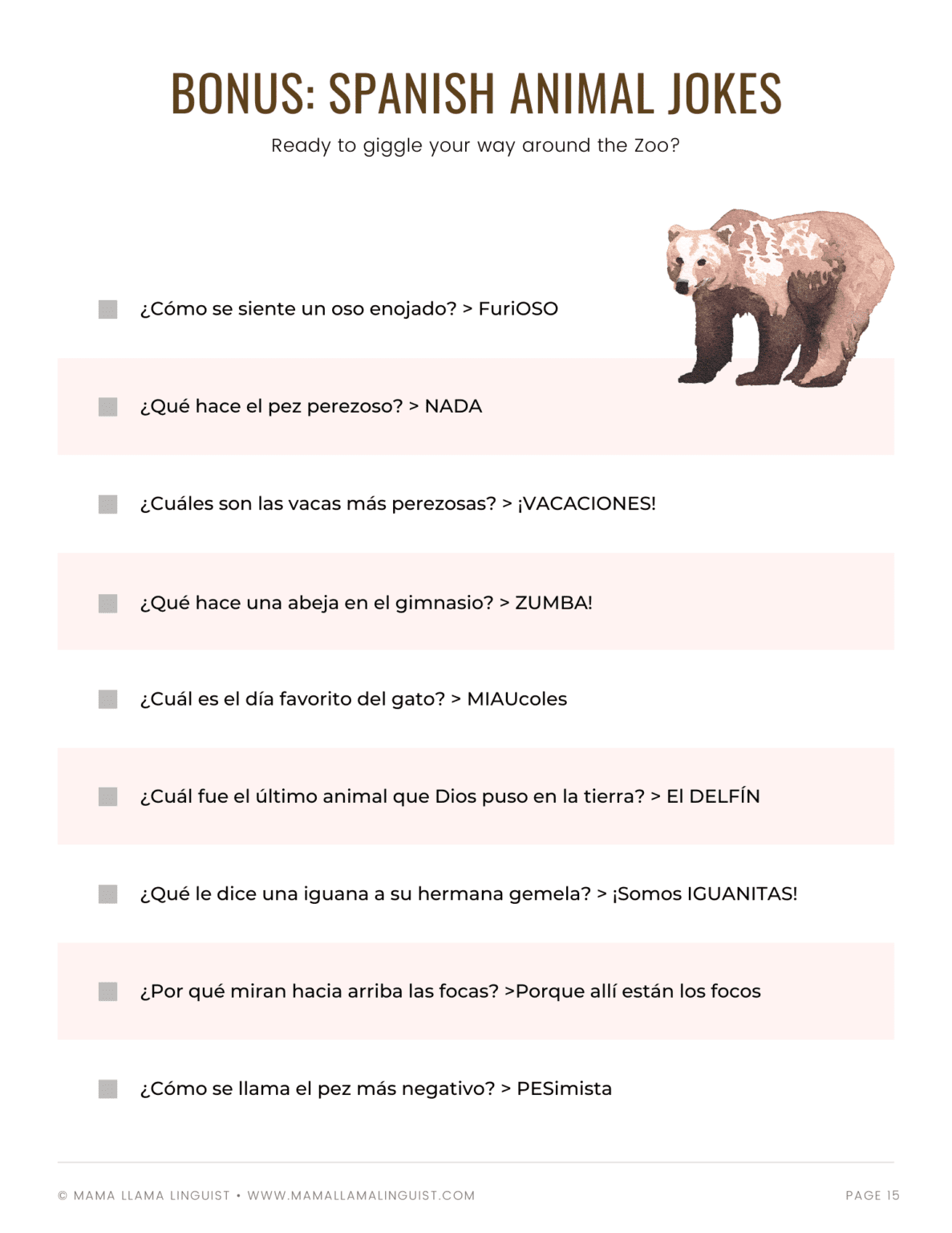 Funny Animal Jokes in Spanish for Kids - Llamitas Spanish.com