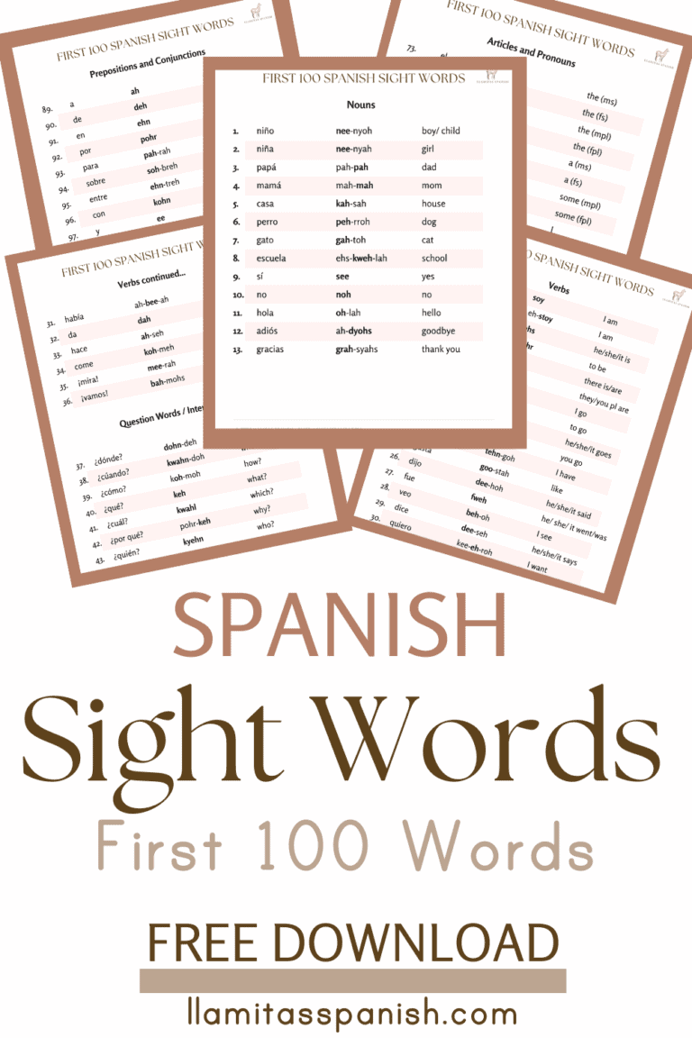 First Spanish Sight Words for Kids: FREE download! - Llamitas Spanish.com
