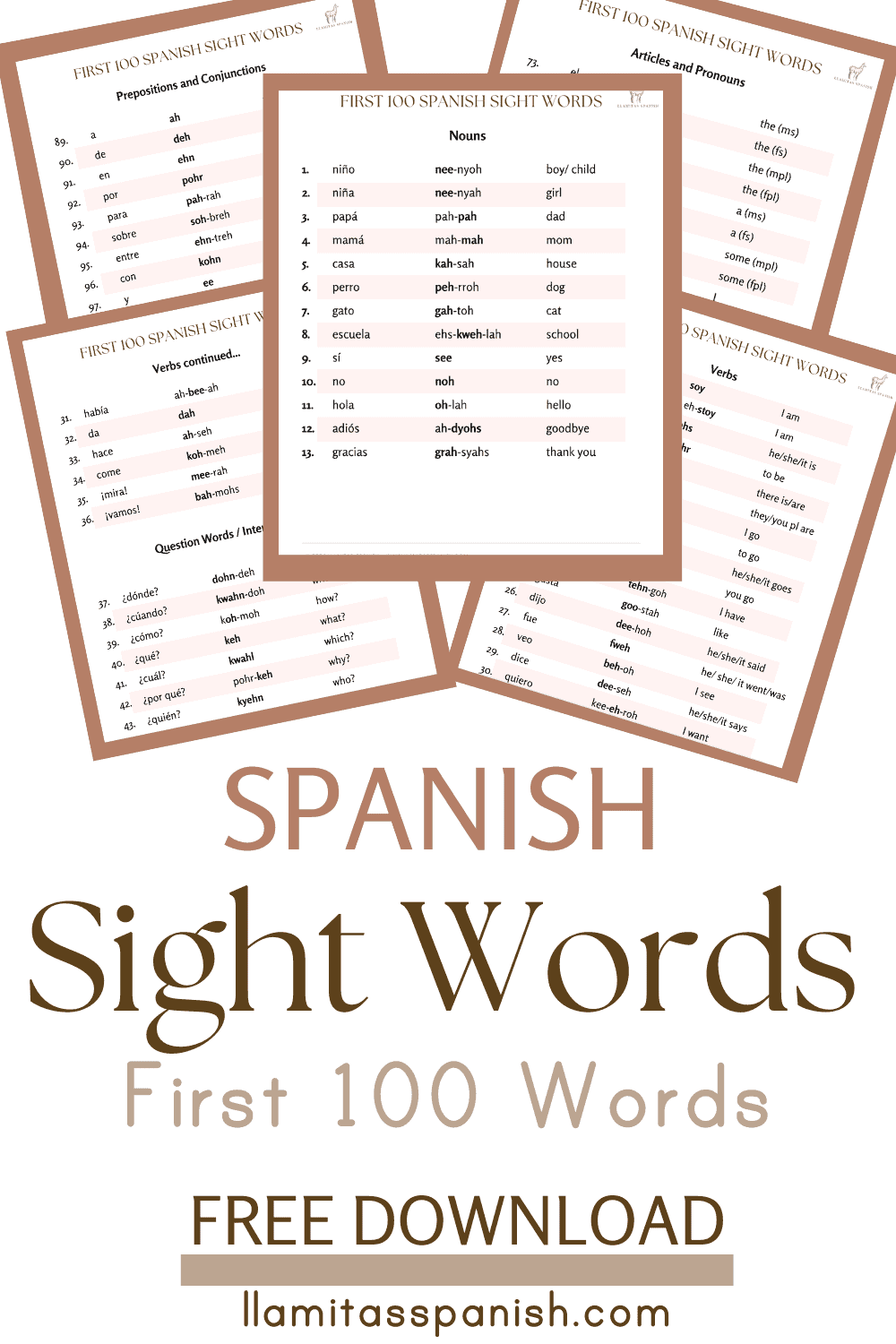 First Spanish Sight Words for Kids: FREE download! - Llamitas Spanish.com
