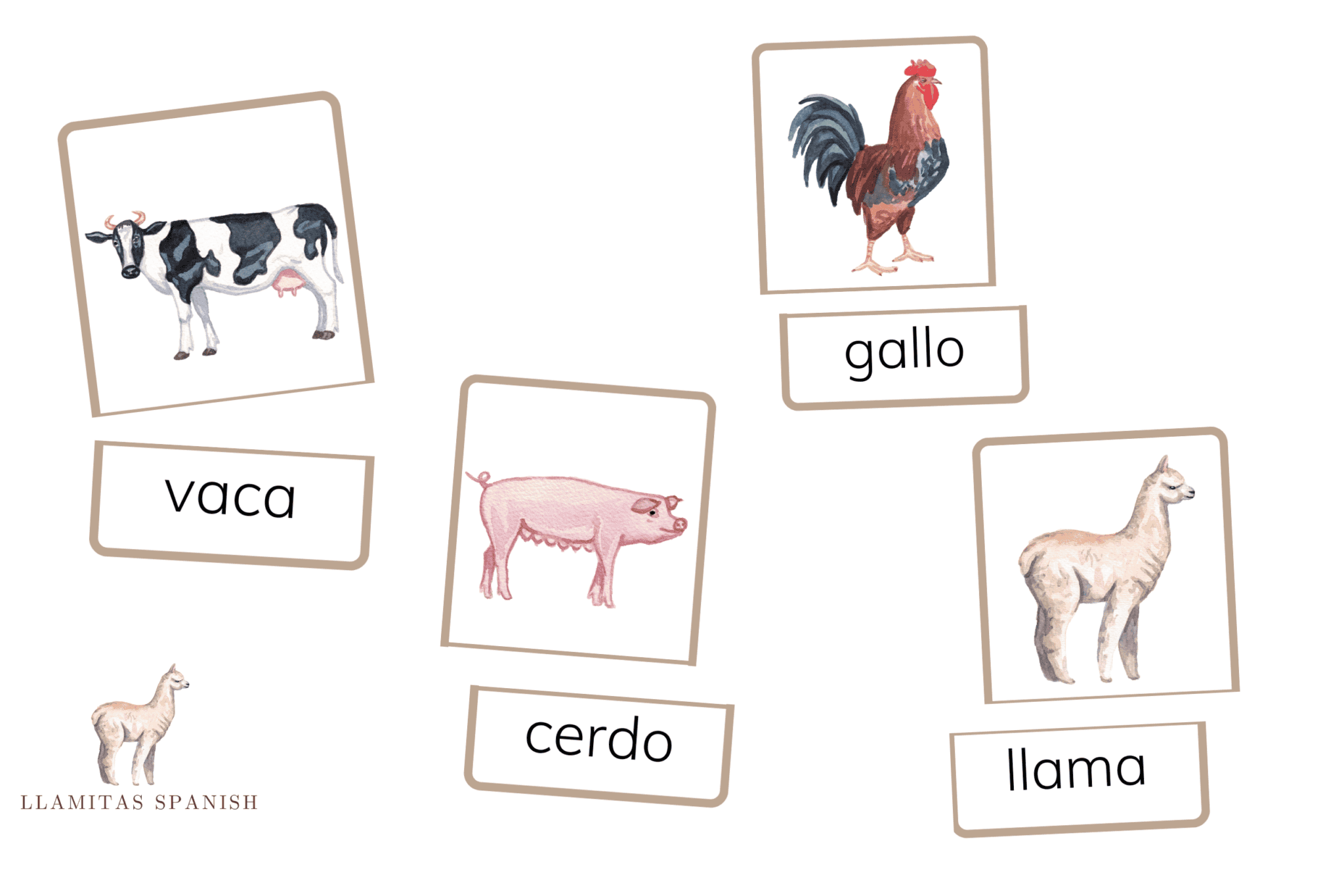 Spanish Montessori 3-Part Cards - Llamitas Spanish.com