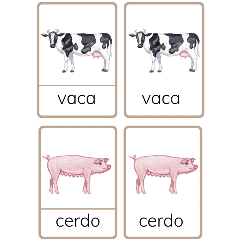 Spanish Montessori 3-Part Cards - Llamitas Spanish.com
