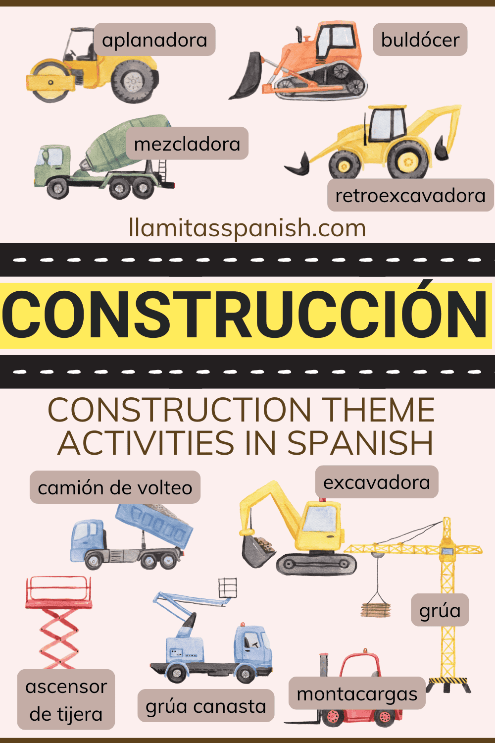 Learn about Construction Vehicles in Spanish - Llamitas Spanish.com